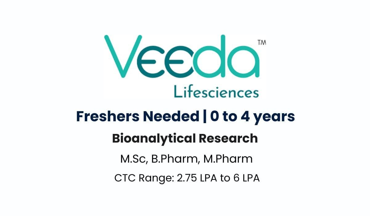 Veeda Lifesciences Hiring Freshers for Bioanalytical Research - Last ...